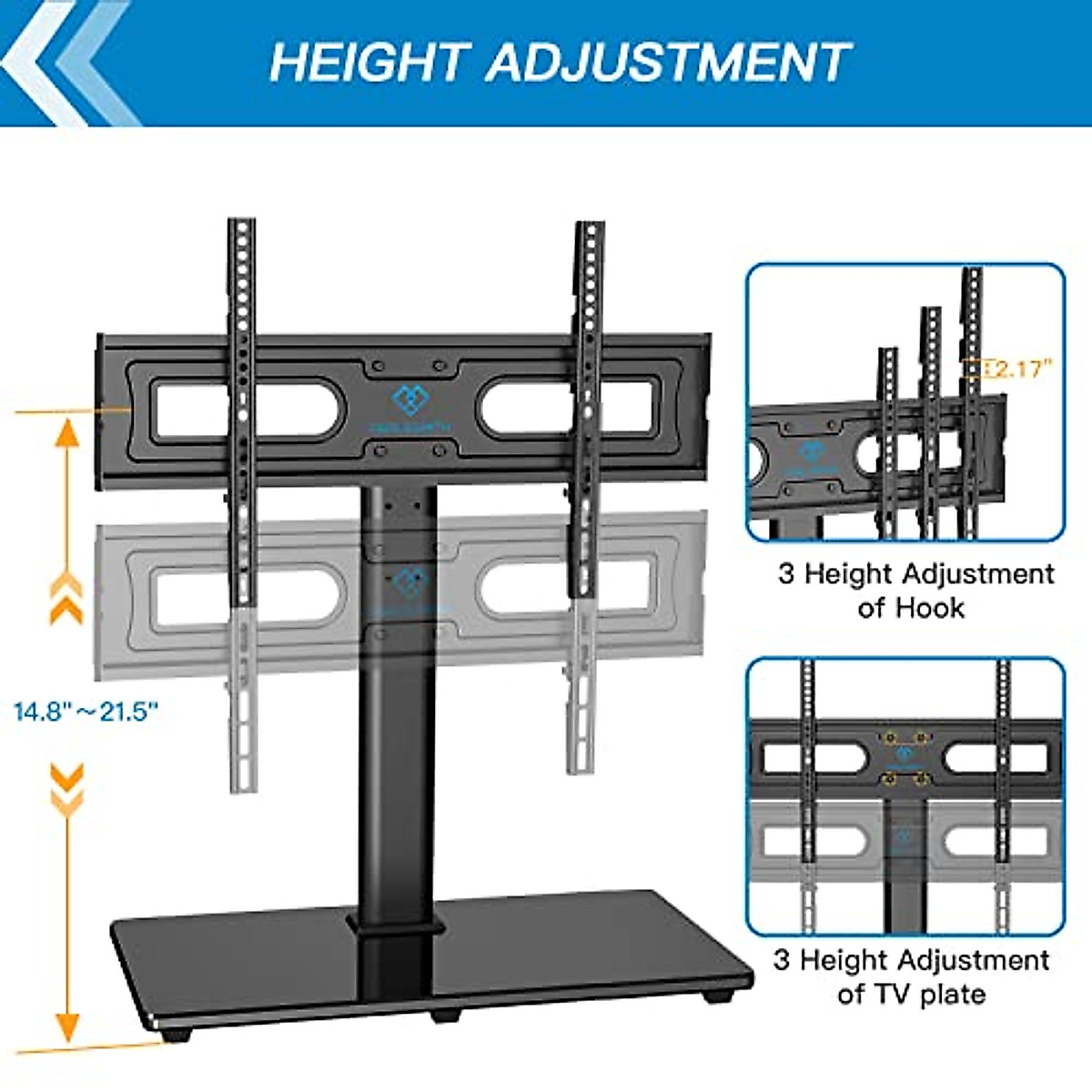 Swivel Universal TV Stand Mount for 37-70 Inch LCD OLED Flat/Curved Screen TVs-Height Adjustable Table Top TV Stand/Base with Tempered Glass Base & Wire Management, VESA 600x400mm up to 99lbs-PSTVS21