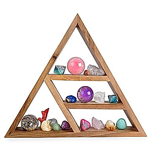 Curawood Triangular Crystal Display Shelf - Wooden Triangle Shelf for Crystals - Crystal Holder for Stones Display - Altar Crystal Wall Decor, Rock Display Shelf - Crystal Shelf Display for Stones