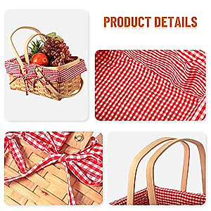 2 Pieces Different Sizes Picnic Baskets Natural Woven Basket with Double Folding Handles, Woodchip Basket Easter Basket for Easter Egg Candy Halloween Children's Toy Storage (Red and White)