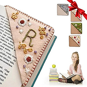 Personalized Hand Embroidered Corner Bookmark, 26 Letters Felt Triangle Corner Page Bookmark Handmade Stitched Book Marker Cute Flower Bookmarks, for Book Lovers Meaningful Gifts
