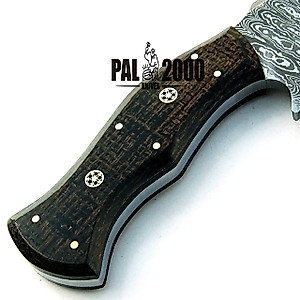 PAL 2000 HUNTING KNIVES Knife With Leather Sheath - Handmade damascus Steel Knife - Custom Knife - 9 Inches Micarta Handle, 9556 Black, White and Gray