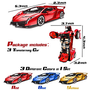 AMENON 3 Pack Transform Toys Robot Car Toys for Boys, 1:36 Automatic Deformation Push and Go Car Vehicle Toy Race Car for Kids Birthday Gifts
