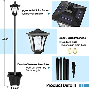 Mancra 65" Solar Lamp Post Light with Planter, Glass 60 Lumens Solar Garden Lights Outdoor Waterproof Solar Pole Lights Patio Decor, Warm White
