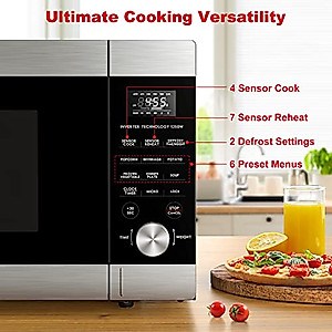 Galanz Microwave Oven ExpressWave with Patented Inverter Technology, Sensor Cook & Sensor Reheat, 10 Variable Power Levels, Express Cooking Knob, 1250W 2.2 Cu Ft Stainless Steel GEWWD22S1SV125