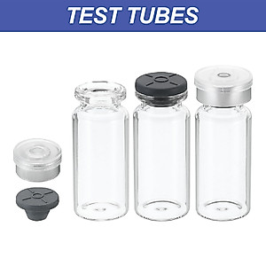 PATIKIL 10ml Sample Vials, 20 Pack Lab Empty Vials with Butyl Rubber Stopper and Crimp Top Caps Borosilicate Glass Vial, Transparent