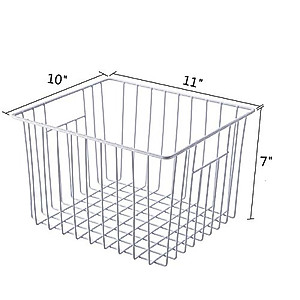 Slideep Fridge Freezer Baskets, Wire Storage Organizer Basket, Household Refrigerator Bin with Built-in Handles for Cabinets, Pantry, Closets, Bedrooms White - Set of 2