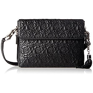 GTM Gun Tote'n Mamas Concealed Carry Rose Embroidered Lambskin Cross-Body Shoulder Bag, Black, Medium