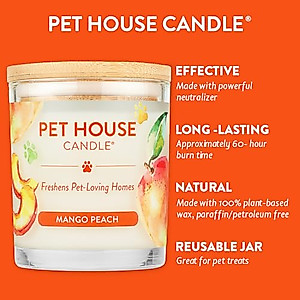 One Fur All Pet House Candle Plant-Based/Soy Candle - Clean Burning Scented Candles, Long Lasting Pet Odor Candle for Home - Mango Peach