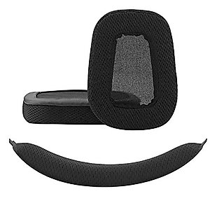 Geekria Mesh Fabric Replacement Ear Pads + Headband Compatible with Logitech G633, G635, G933, G935 Headphones Replacement Headband Pad + Ear Cushions/Cushion Pad Repair Parts (Black)