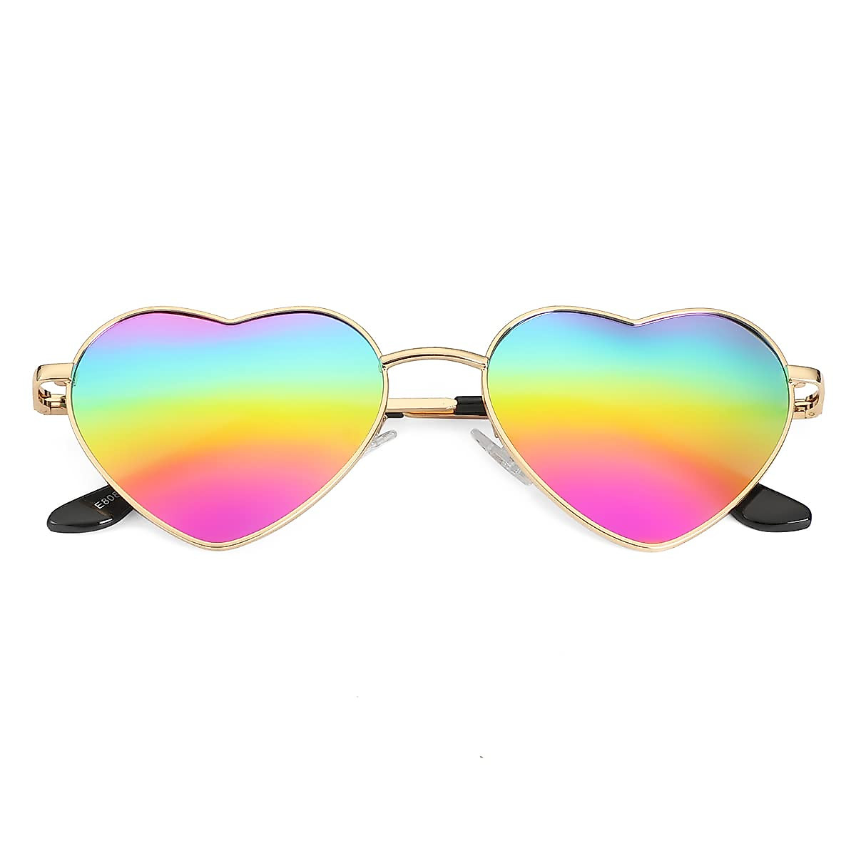 Polarized Heart Shaped Sunglasses for Women Metal Frame Cute Lovely Glasses 100% UV Protection (Gold/Rainbow Mirror)