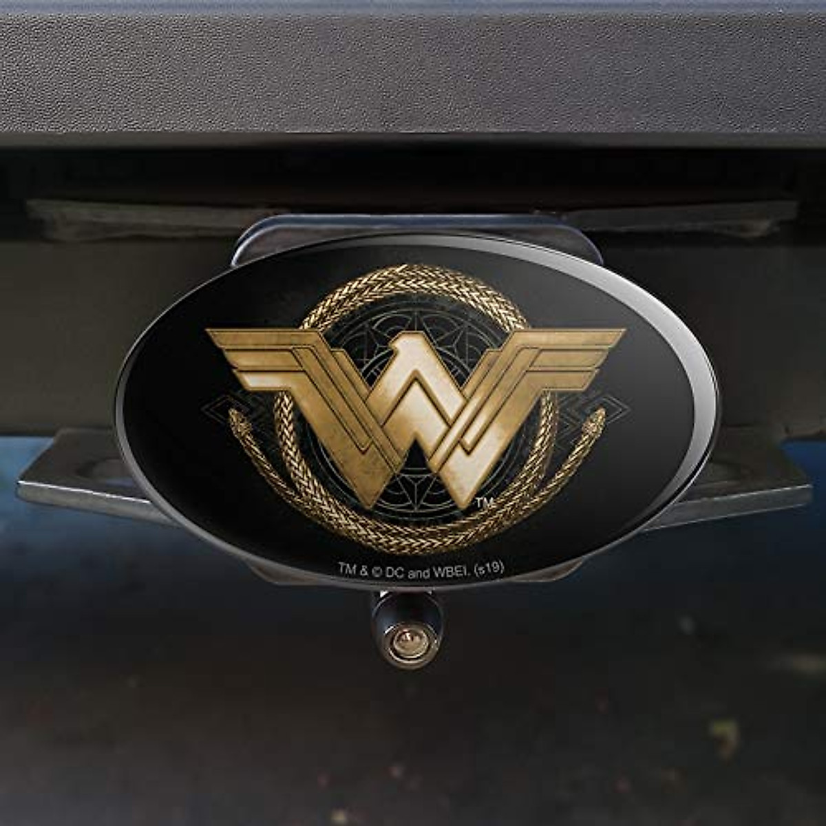 Wonder Woman Movie Golden Lasso Logo Oval Tow Trailer Hitch Cover Plug Insert