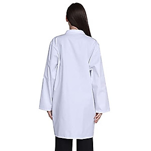 GOQUCHEP Professional Lab Coat for Women, Full Sleeve Cotton Blend Long Medical Coat，White, Unisex (White, Small)