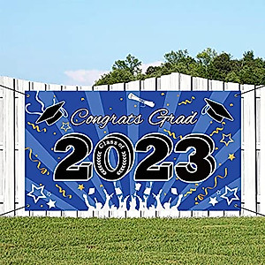 Bunny Chorus Graduation Decorations 2023 Party Backdrop Banner, Extra Large 71" x 40" Blue Black 2023 Photo Booth Props Decorations, Congrats Grad Home for Outdoor Indoor Supplies