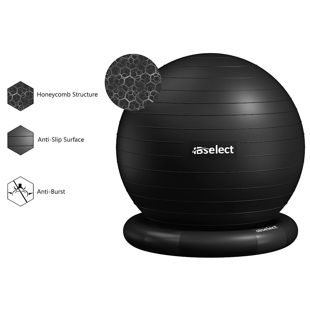 HBselect Exercise Ball Chair &Anti-Slip Stability Base & Resistance Bands, Extra Thick Anti Burst Swiss Gym Ball for Yoga, Pilates, Birthing Pregnancy