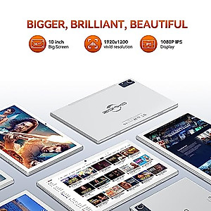【2023 Newest Tablet】Android 12 Tablet with Keyboard, 16(8+8)GB RAM 128GB ROM 1TB Expand Tablets 10 inch, 2.4G/5G WiFi Tablet Android, Octa-Core 1920 * 1200 IPS Display 13MP Camera, 7000mAh GPS, Silver