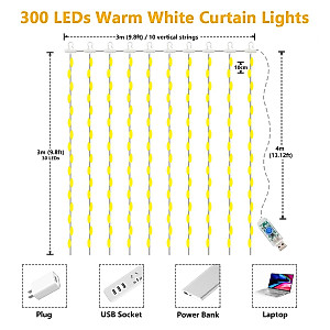 Fairy Curtain Lights for Bedroom 300 LED,SUWITU Christmas String Lights USB Plug in 8 Modes Wall Hanging Twinkle Lights with Remote Control for In/Outdoor Wedding Party Backdrop Xmas Decor(9.8x9.8FT)