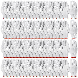 Sureio 100 Pairs Cotton Gloves Hand Cotton Liners Safety Knitted Polyester Gloves for BBQ Roping Men Women(White)