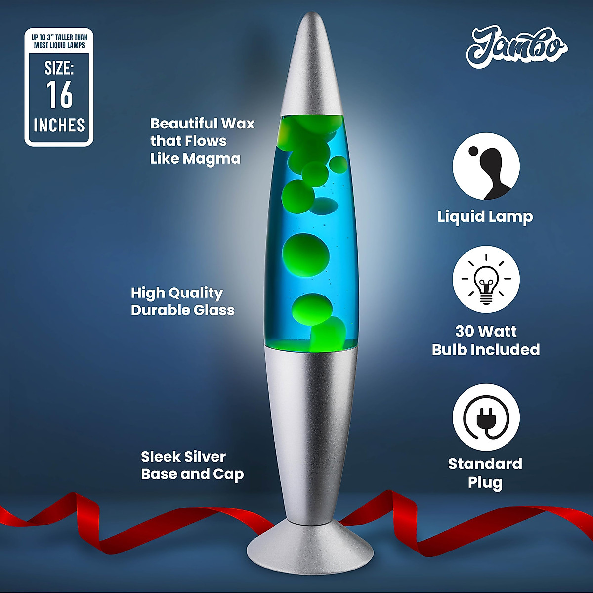 Jambo 16-Inch Beautiful Lamp with Wax That Flows Like Lava (Blue with Yellow/Green Wax, 16 Inch), Relaxing Night Light Nighlight Home Decor Living Room Office Bedroom Lamp for Adults, Teens, and Kids