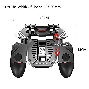 PUBG Mobile Controller with Phone Cooler and 4000mAh Power Bank for PUBG/Fortnite/Call of Duty, 4 Triggers PUBG Game L2R2 Controller Joystick with cooling fan for 4.7-6.5" Android Phones and iPhone