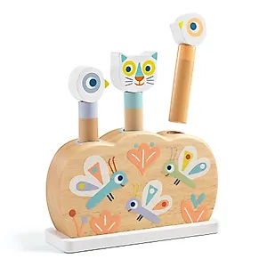 DJECO BabyPopi Wooden Pop Up Toy - Cute Animal Themed Wooden Shapes for Toddlers - Improves Color Recognition & Motor Skills, Perfect for Gifts - Fun Baby Toys for Girls & Boys, 12 Months+