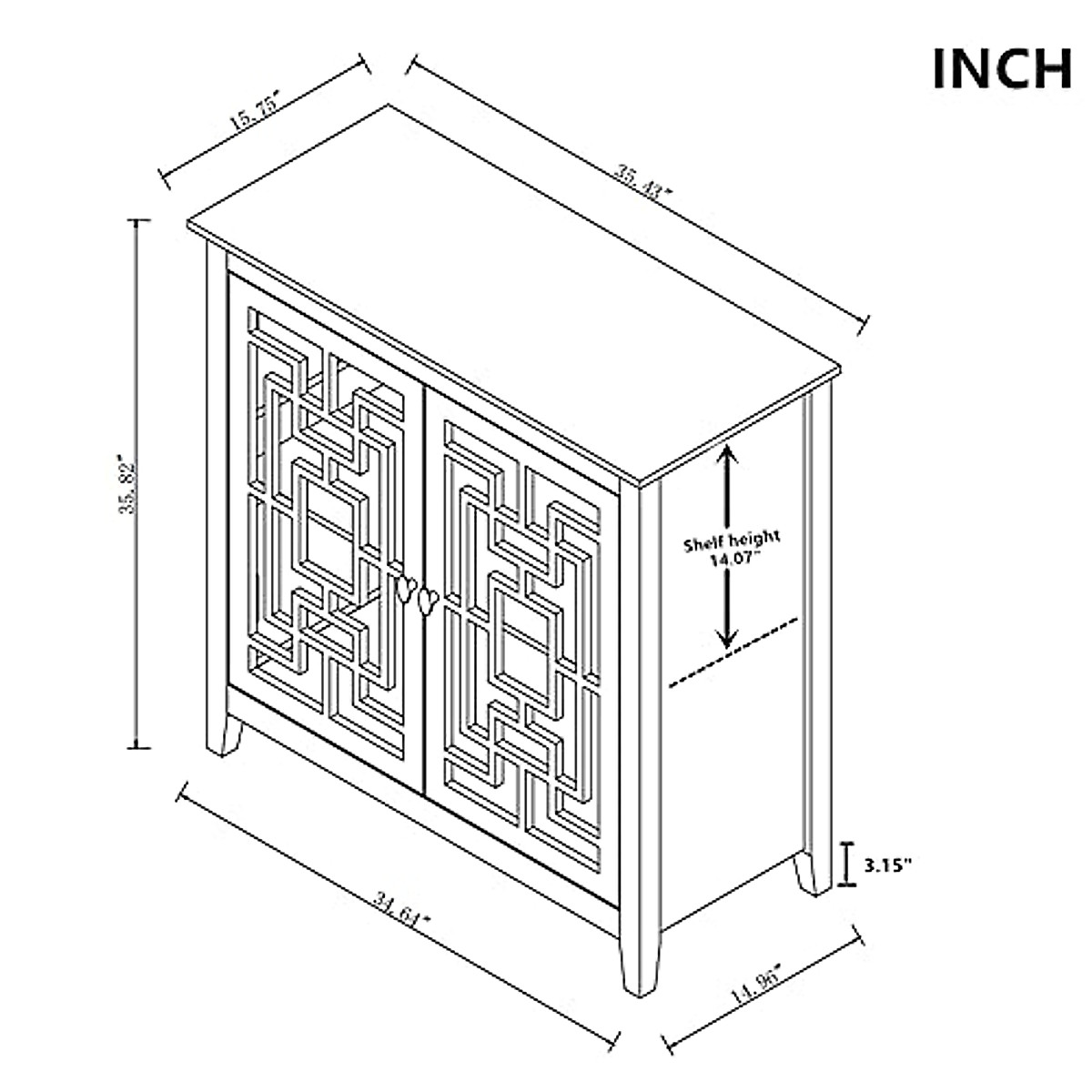 Wood Accent Buffet Sideboard Storage Cabinet with Doors and Adjustable Shelf, Entryway Kitchen Dining Room, Dark Teal