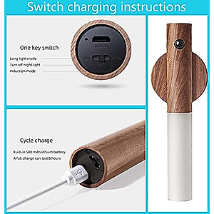 Seeloon Motion Sensor Night Lights Magnet Body Sensor Hallway Night Lights Rechargeable Led Light Portable Stairway Night Lights Wooden Wall Sconce Battery Operated Wall Sconces (Ash Wood)