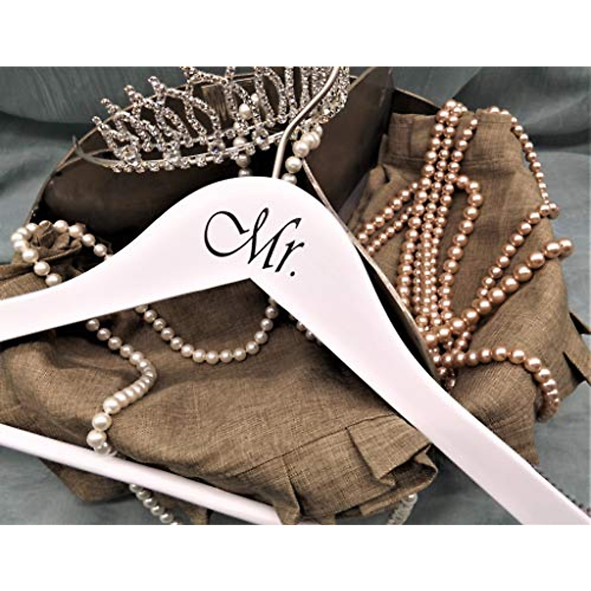 NAHANCO MRMRS20117WH Bridal Hanger Set, White Wood Hangers with Black Imprint (Mr. and Mrs.), 17” (2 Piece Set)