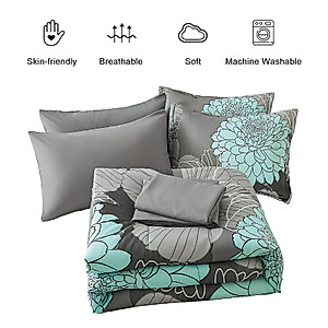 Yiran 7 Pieces Bed in a Bag Floral Comforter Set Queen Flowers Bedding Set Soft Microfiber Comforter Sets with 1 Comforter 1 Flat Sheet 1 Fitted Sheet 2 Pillowshams and 2 Pillowcases
