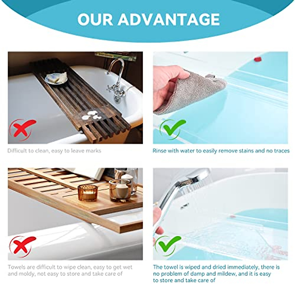 Bathtub Rack - Clear Acrylic Tray with Handles to Hold Book, Phone, Candles, Food, Wine & Tablet - Waterproof Caddy, Wide Frame, Fits Most Bath Tubs - Bathroom Accessories, Luxury Gifts for Women