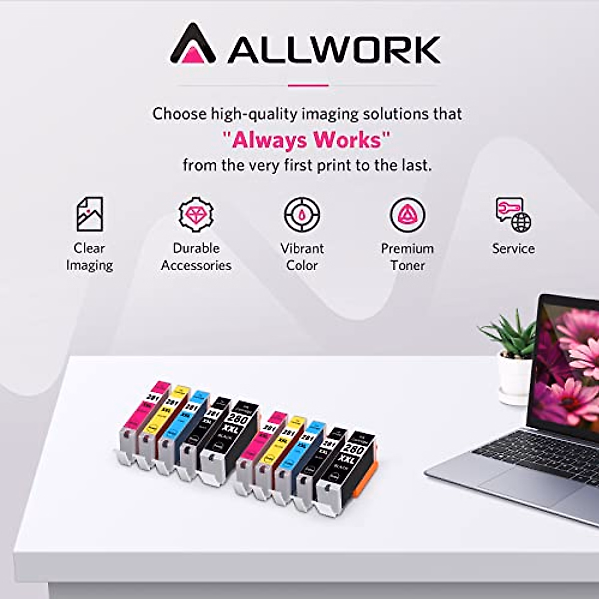 ALLWORK PGI-280XXL CLI-281XXL Compatible Ink Cartridges Replacement for Canon 280XXL 281XXL Ink Cartridge Works with Canon PIXMA TR7520 TR8520 TS6120 TS6220 TS8120 TS8220 TS9120 TS9520 TS6320