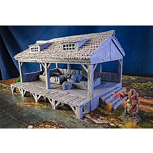 Washhouse and Woodcutter 28mm Scale Building for Medieval and Fantasy Village, DND Terrain 28mm for Dungeons and Dragons, D&D, Pathfinder, RPG, Age of Sigmar, Tabletop