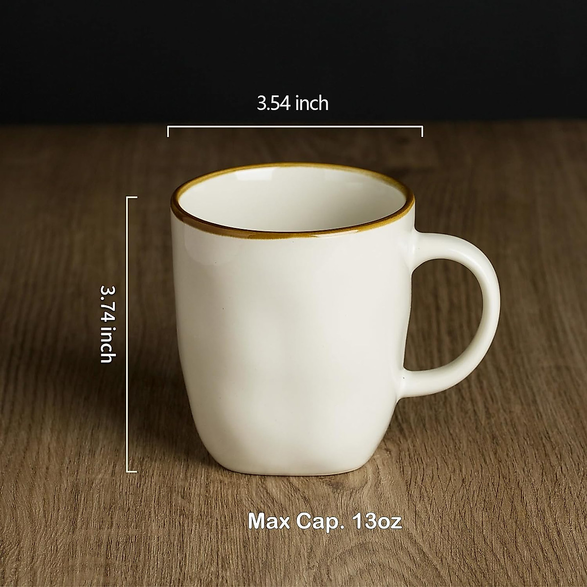 famiware Coffee Mugs Set of 4, Ocean Square 13oz Coffee Cup Set with Handle for Cocoa, Milk, Hot Chocolate, Tea, Water, Stoneware Cups for Kitchen, Microwave and Dishwasher Safe, Vanilla White