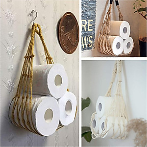Toilet Paper Storage Holder Wall Hanging Storage Mesh Bag Boho Handmade Cotton Net Bag Paper Roll Holder for Home Bedroom Bathroom Living Room