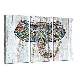 iHAPPYWALL 3 Pieces Animal Canvas Wall Art Tribal Elephant Boho Paisley Pattern Abstract Wildlife Artwork for Bedroom Living Room Stretched and Framed Ready to Hang 16x32inchx3pcs