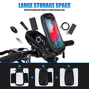 HUANLANG Bike Phone Mount Bag Bike Front Frame Top Tube Handlebar Bags Waterproof Bicycle Cell Phone Mount Case with Touch Screen Phone Holder for Bike Bag Shockproof,Bike Pouch for Phone Below 6.7"