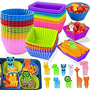 Cadeya 60 Pcs Silicone Lunch Box Dividers, Bento Lunch Box Dividers with Food Picks for Lunch Containers Accessories