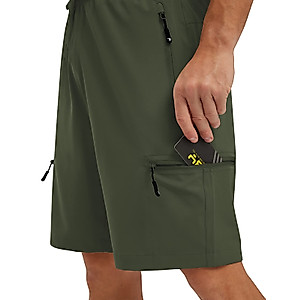 Rdruko Men's Outdoor Hiking Shorts Water Resistant Stretch Cargo Shorts for Men Camping Athletic Shorts with Pockets,Army green,L