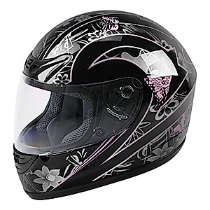 TCT-MOTORPARTS Motorcycle Motocross Flip Up Helmet Full Face DOT Helmet Pink Black Butterfly Full Face Street Sport for Women Men (Small)