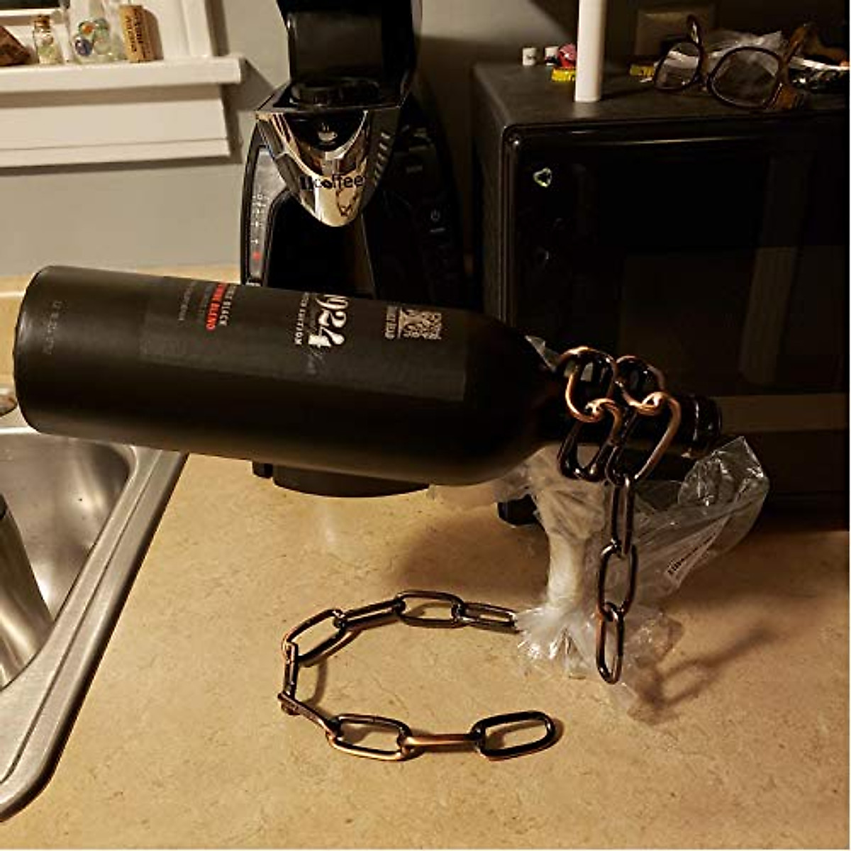 TBWHL Novelty Magic Wine Bottle Holder Floating Steel Link Chain Wine Bottle Rack/Holder - Holds Bottles in The Air (Brown)