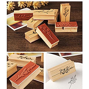 Yansanido Pack of 8 Pcs Plant and Flower Shape Wooden Rubber Stamps 2.5 Inch x 1 Inch x 0.6 Inch for DIY Craft Card and Photo Album (8Pcs Plant & Flower-02)