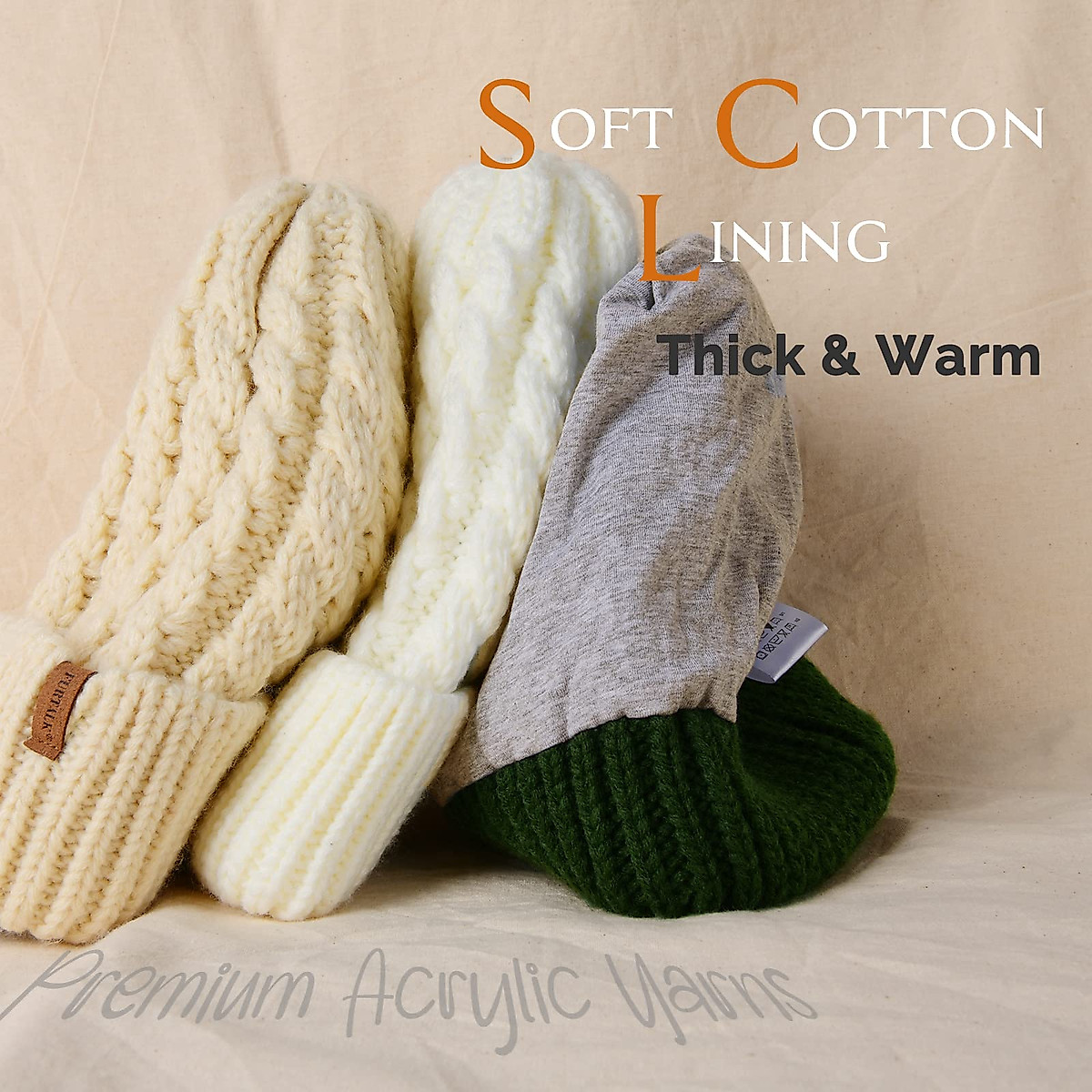 FURTALK Winter Beanie Hat for Women Warm Thick Cotton Lining Knit Bobble Skull Cap Fur Pom Pom Hats for Women