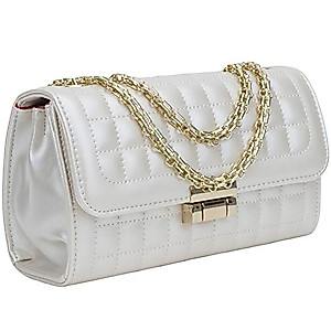 Women's Classic PU Leather Crossbody Purse Shoulder Bags Golden Chain Satchel Handbags(Ivory1)