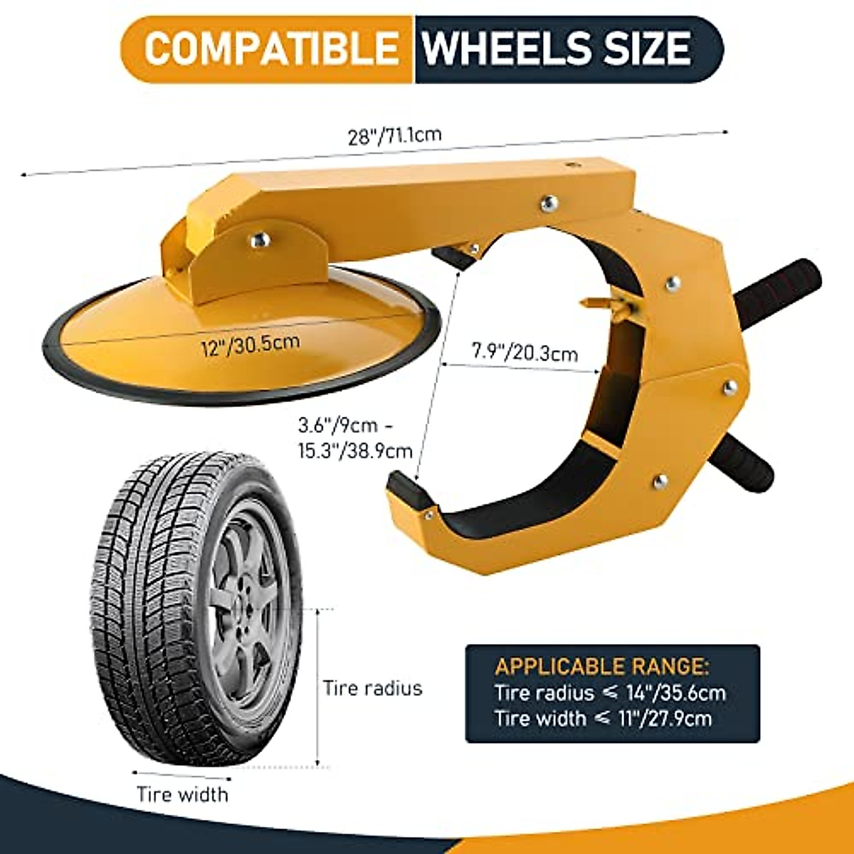 ATPEAM Wheel Lock Clamp Adjustable Anti-Theft Lock Clamp Boot Tire Claw for Parking Car Truck RV with Two Keys