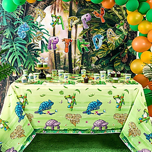 WERNNSAI Reptile Party Tablecloth - 1 PC Birthday Party Decorations 54’’ x 108’’ Disposable Table Covers for Kids Boys Party Family Dinner Camping Snakes Turtles Lizards Party Supplies