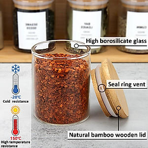 JuneHeart 32 PCS Glass Spice Jars with Bamboo Lids and 194 Waterproof Labels, 4oz Clear Food Storage Containers for Kitchen Sugar Salt Coffee Beans