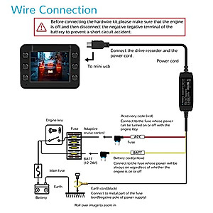 Hobele Dash Cam Acc Hardwire Kit Cable Mini USB,12-24V to 5V Step-Down Line,Low Power Protection,Can Realize 24-Hour Parking Monitoring of Cars Camera