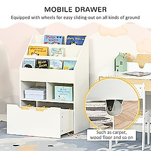 HOMCOM Kids Bookcase Multi-Shelf Rack Organizer with Storage Drawer for Books, Playroom, White