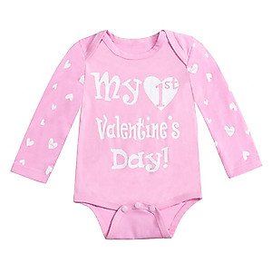 LENSOUS Newborn Infant Baby Girls My First Valentine's Day Skirt Cute Romper Top Pants Clothes Outfit set (6-12 months)