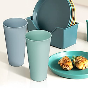 WANCHIY Reusable Plastic Cups- 20 oz Plastic Cups, Plastic Tumblers Set of 8, Unbreakable Plastic Drinking Glasses - Colorful Stackable Party Cups Set (Pack 8-20oz)