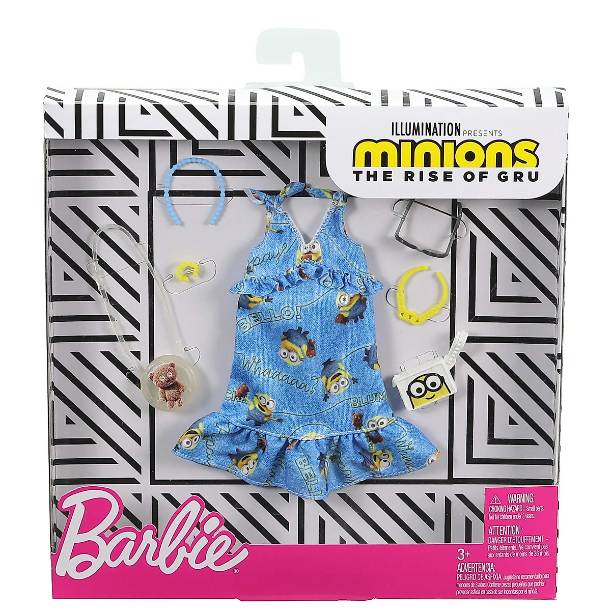 Barbie Storytelling Fashion Pack of Doll Clothes Inspired by Minions: Denim Dress and 6 Accessories Dolls, Gift for 3 to 8 Year Olds